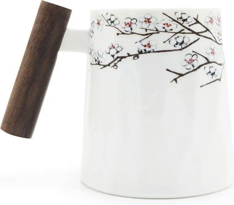 Porcelánový hrnek s dřevěnou rukojetí Třešňový květ, 400 ml – s motivem sakury v japonském designu