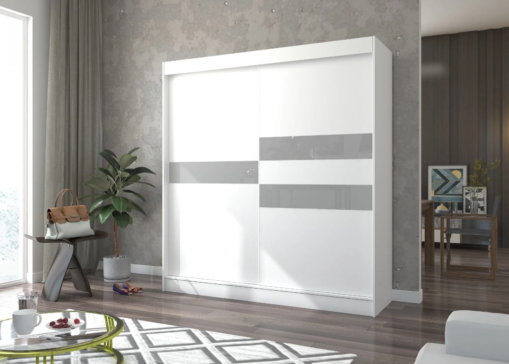 ADRK Furniture Skříň s posuvnými dveřmi a lacobelem BATIA 200 ADRK-SW-BAT-W-GL-200