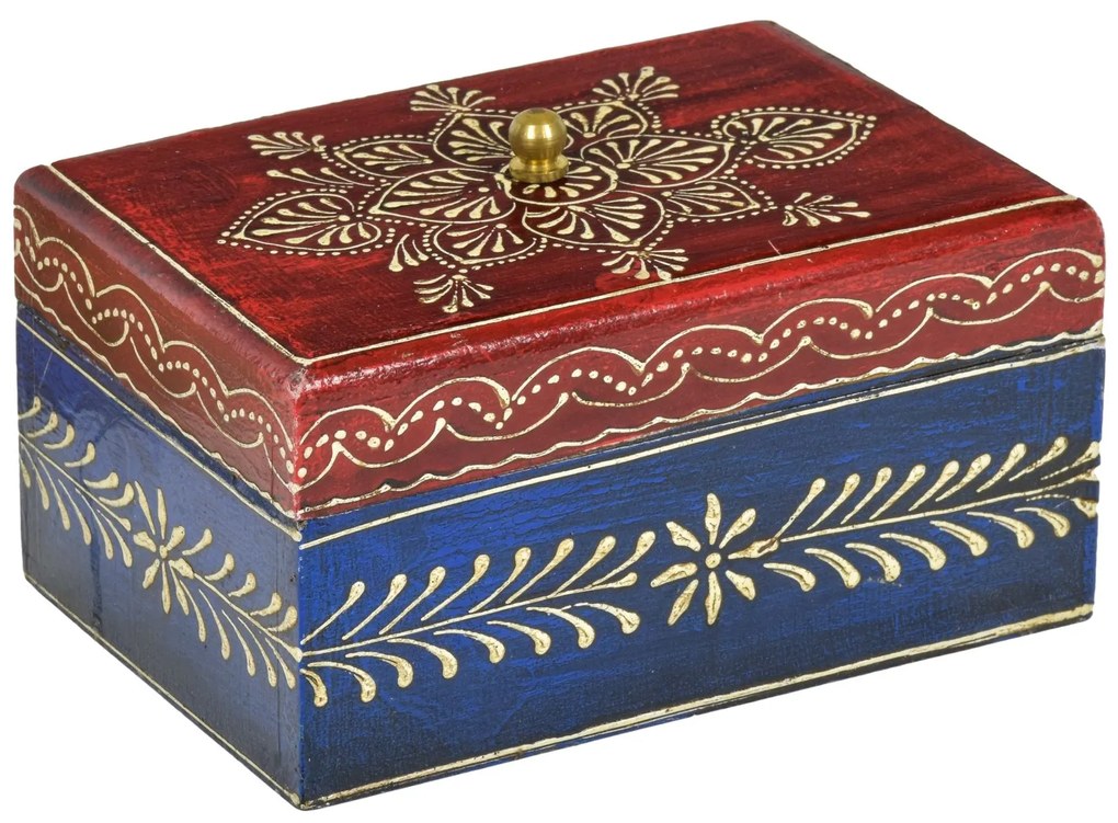 Sanu Babu Ručně malovaná dřevěná truhlička, červeno-modrá 15x10x8cm