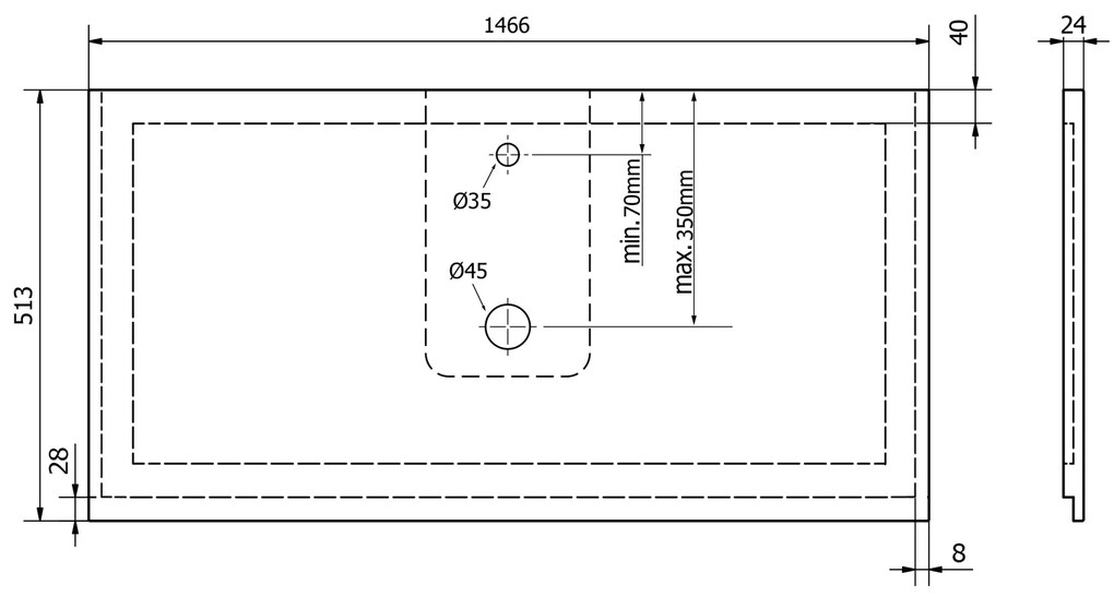 Sapho TREOS pracovní deska 1466x513 mm, rockstone, bílá mat TX147-0101