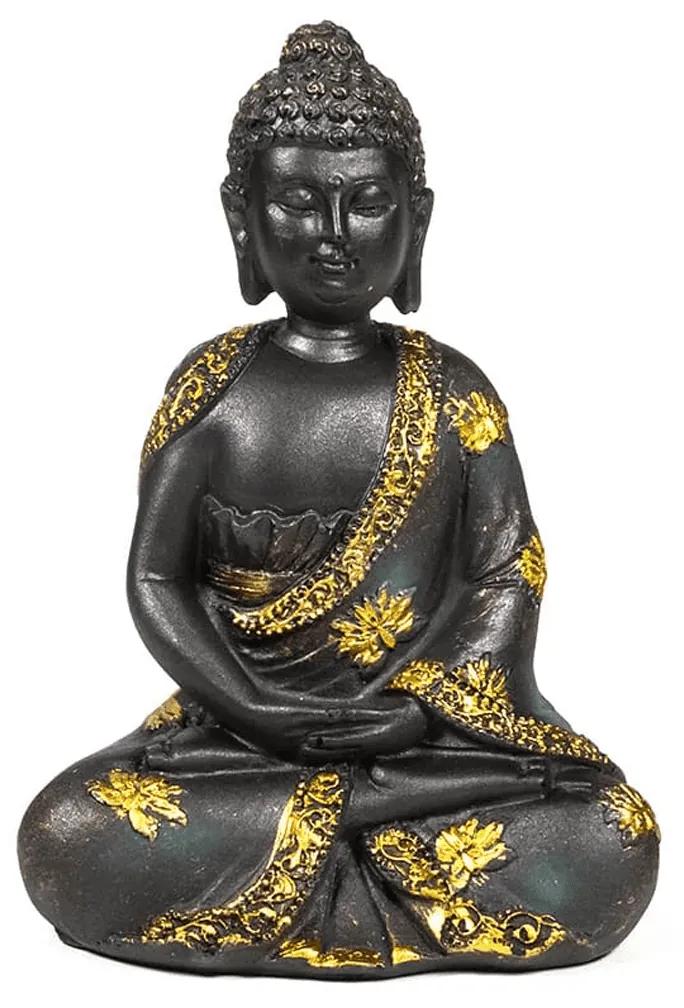 Milujeme Kameny Meditující Buddha - soška Feng Shui - černo-zlatá - malá