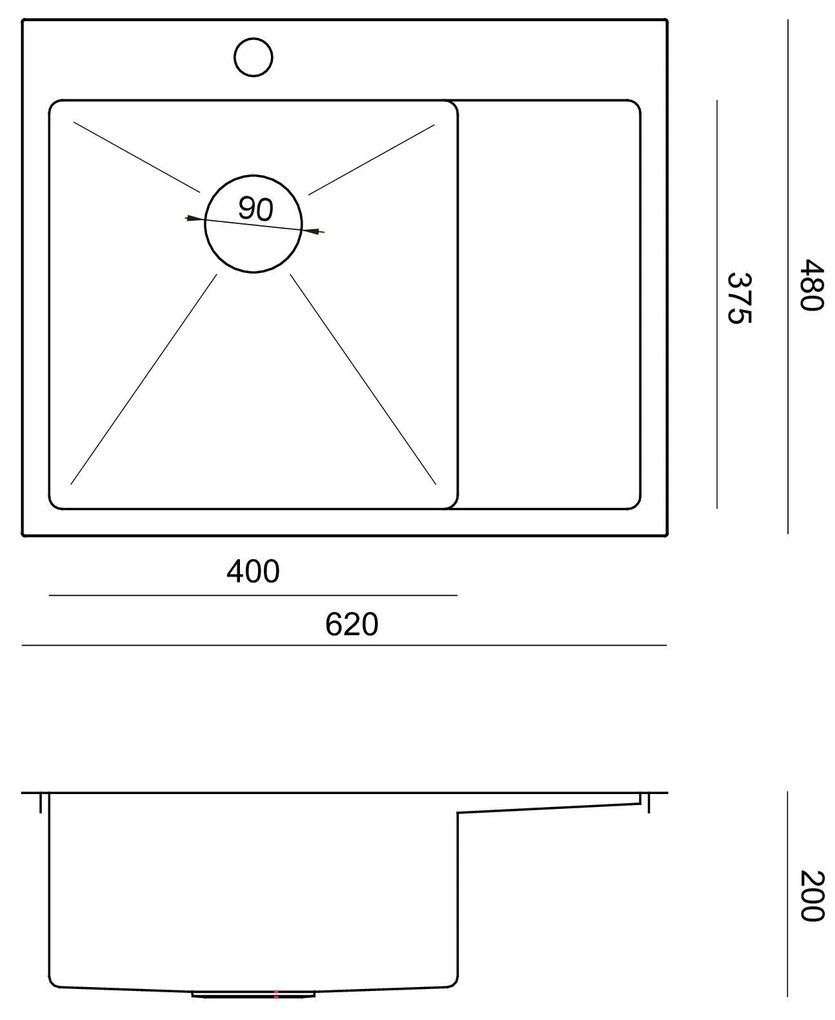 Kuchyňský nerezový dřez REA RUSSEL 116 zlatý, mycí komora vlevo