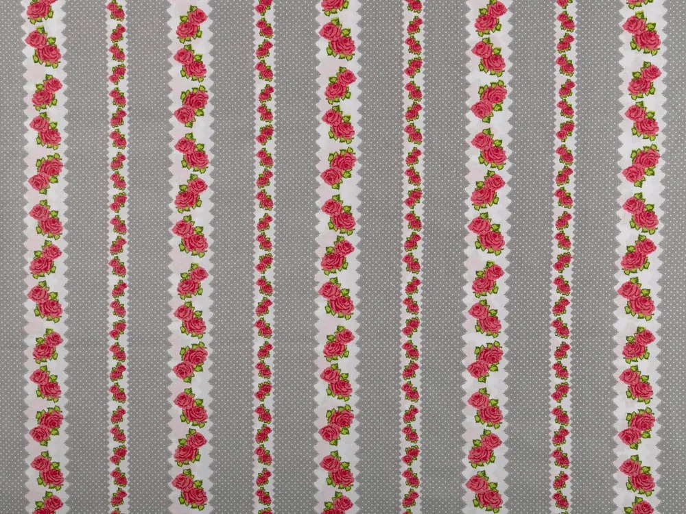 Bavlněná látka/plátno Sandra SA-419 Růžičky na šedém puntíkovaném - šířka 220 cm