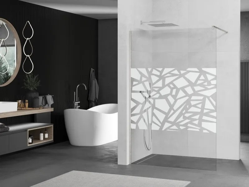 Mexen Kioto, sprchová zástěna Walk-In 70 x 200 cm, 8mm čiré sklo bílý vzor, broušená ocel profil, 800-070-101-97-85