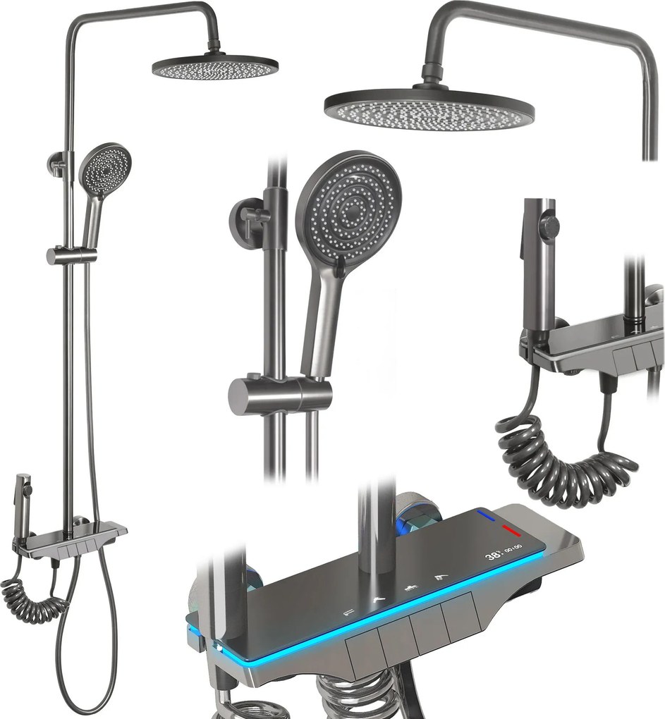 Rea Savio, nástěnný sprchový set s ruční sprškou, grafitová matná, REA-P8412
