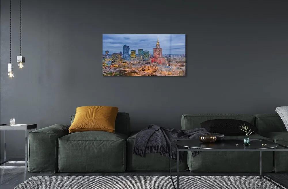 Obraz na skle Warsaw Panorama západu slunce 125x50 cm