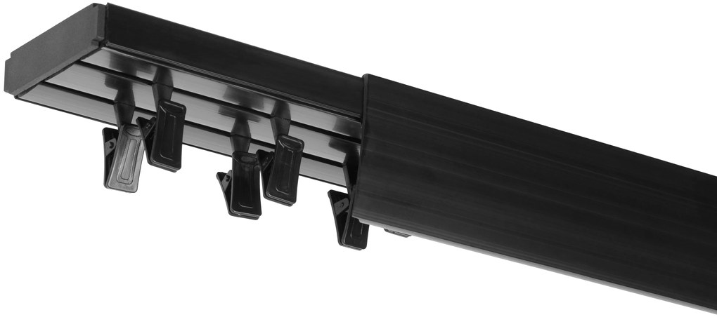 Dekodum Stropní kolejnice z PVC dvouřadá černé s krytem Délka: 120 cm, Typ přichycení: žabky