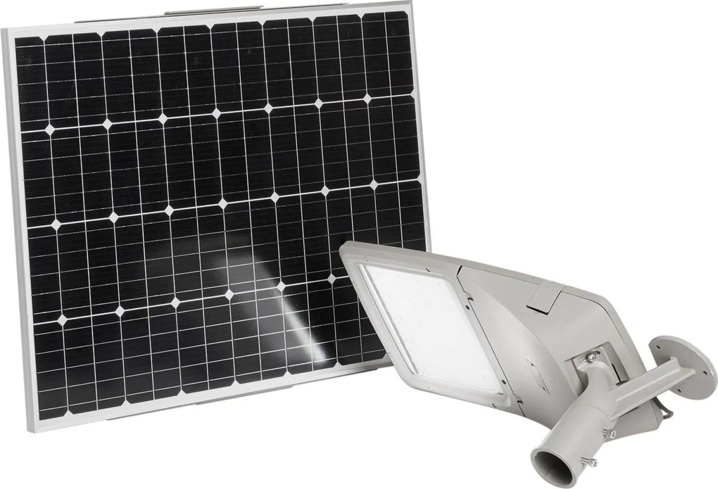 FAN LED-FEBO-SOLAR Veřejné solární osvětlení LED FEBO stříbrná, hliník, 40 W, 6800 lm, 4000 K, IP65, solární panel, 29,99 x 62,568 x 25,3 cm - FANEUROPE