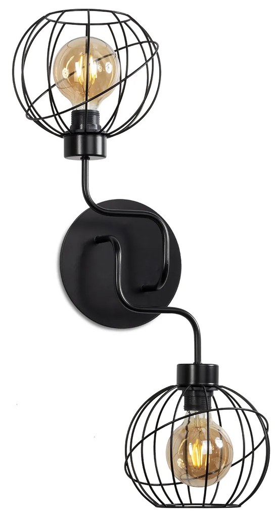 Light for home - Nástěnné svítidlo s drátěnými stínítkami 13513 "ELECTRICO", 2x60W, E27, Černá