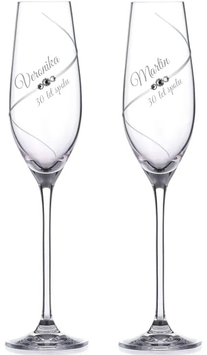 Dekorant svatby Skleničky na šampaňské k výročí Silhouette City SPOLU s kamínky Swarovski 210 ml 2KS