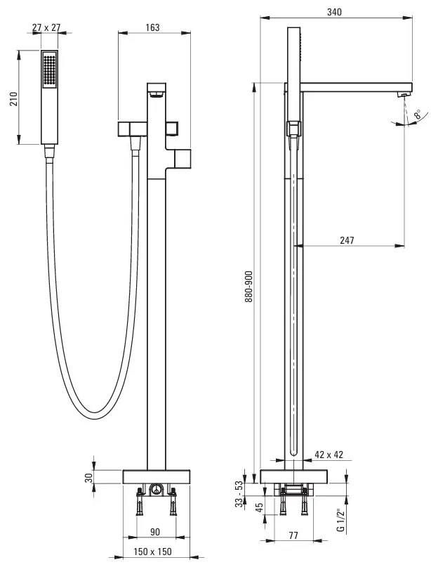 Deante Blur, volně stojící vanová baterie, černá matná, DEA-BQL_N17M