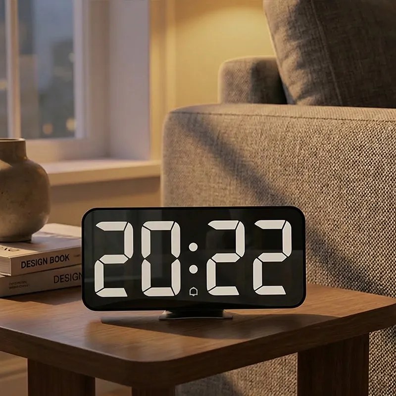 SOLIGHT Digitální hodiny s Bluetooth synchronizací, LED displej, teploměr, budík, černé