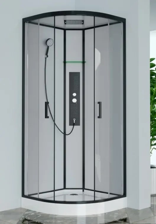 GLASS 90x90x225 Černý Masážní sprchový box čtvrtkruhový