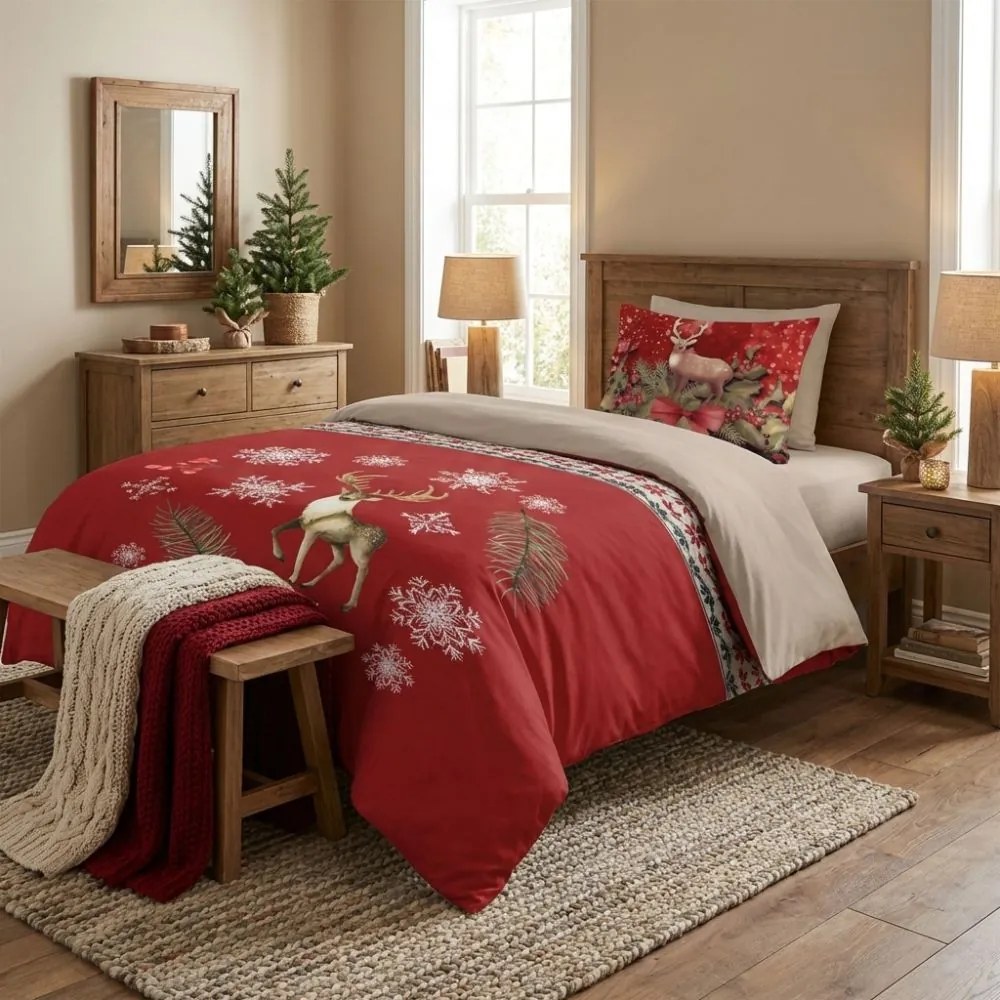 Kvalitex bavlna povlečení Vánoční jelen 3D 140x200 70x90 1x 140/200, 1x 70/90cm