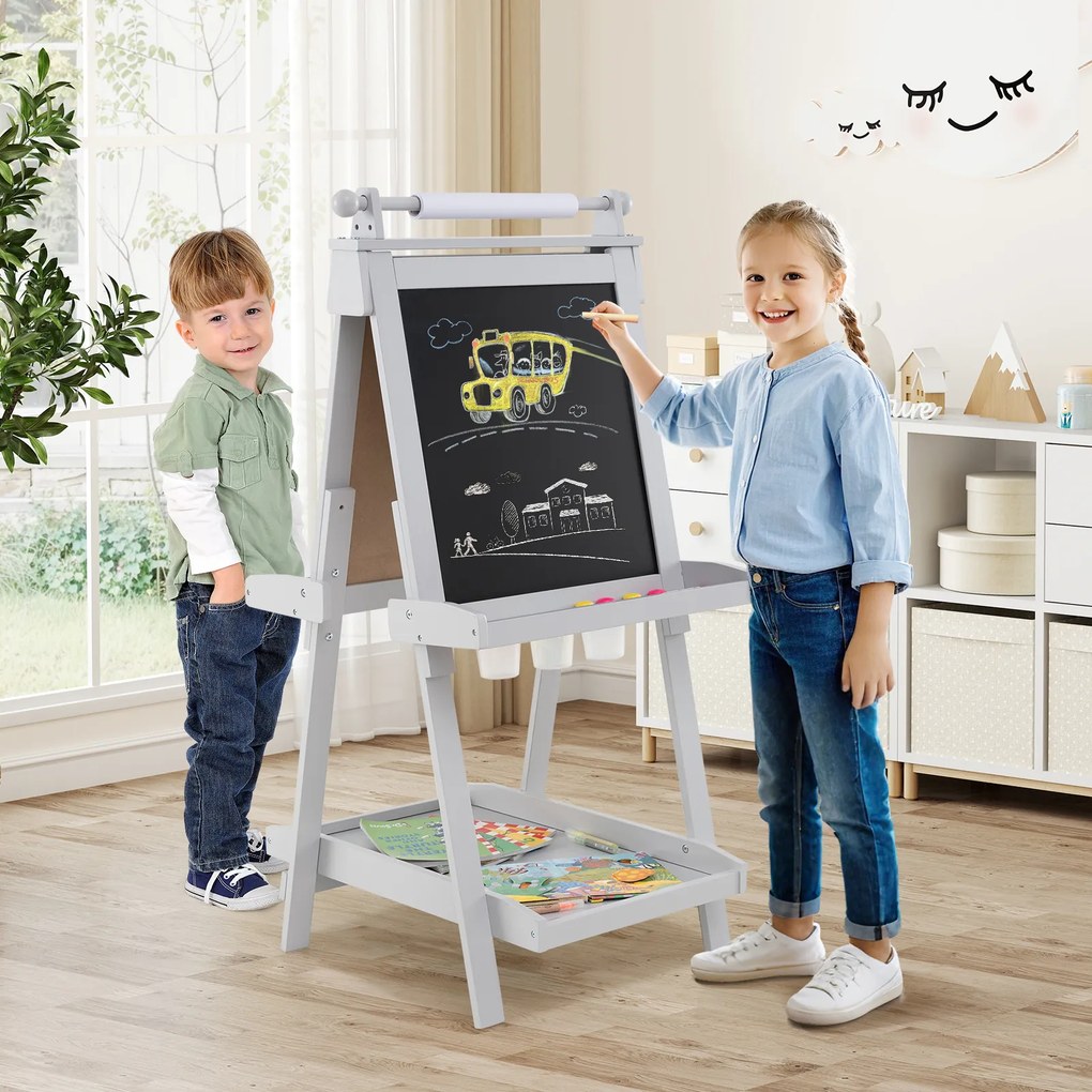 Costway Dětská výškově nastavitelná tabule s bílou tabulí a magnetickou tabulí