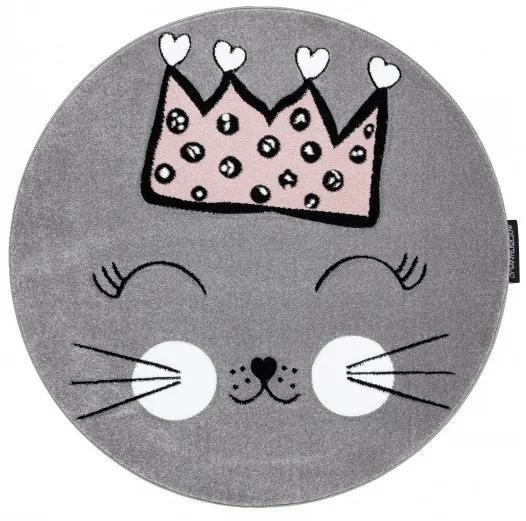 Hans Home | Dětský kusový koberec Petit Cat crown grey kruh - 140x140 (průměr) kruh