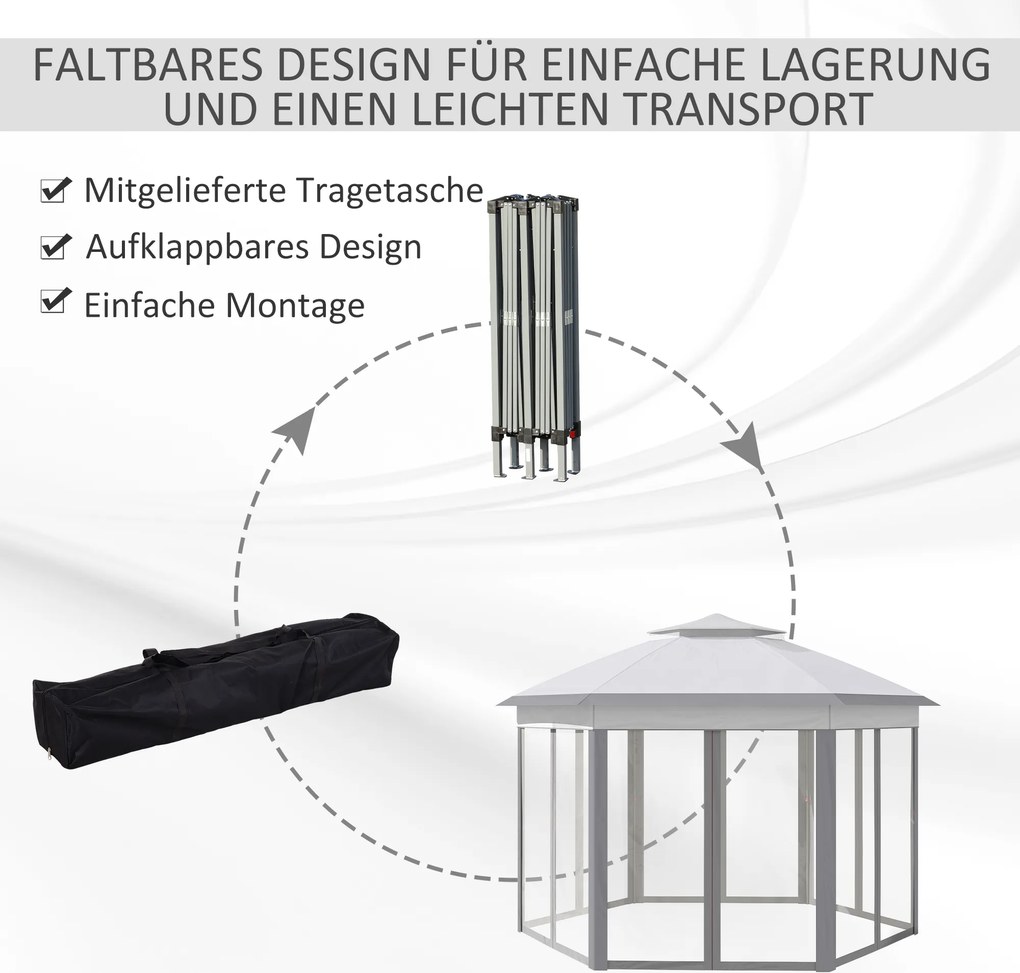 Outsunny zahradní altán skládací altán 4 x 4 m pop-up stan párty stan včetně tašky na přenášení 6 bočních dílů dvojitá střecha šestihranná šedá | Aos…