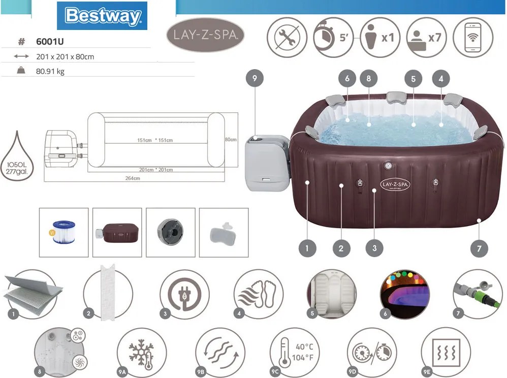 Bestway Vířivka Lay-z-Spa Maldives Pro7 2025, WiFi, aplikace, LED, 5-7 osob, 6001U J-6001U