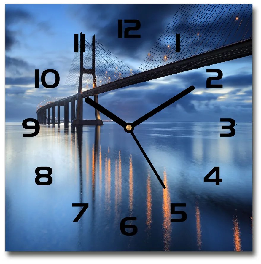 Wallmuralia Skleněné hodiny čtverec Osvětlený most 30x30 cm