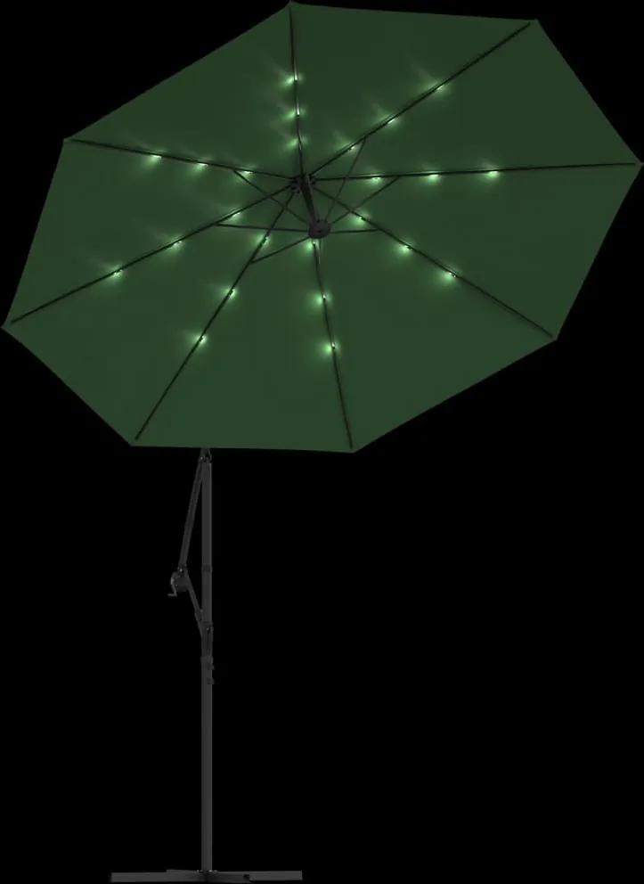 vidaXL Konzolový slunečník s LED světly ocelová tyč 300 cm [42969] Barva: Zelená