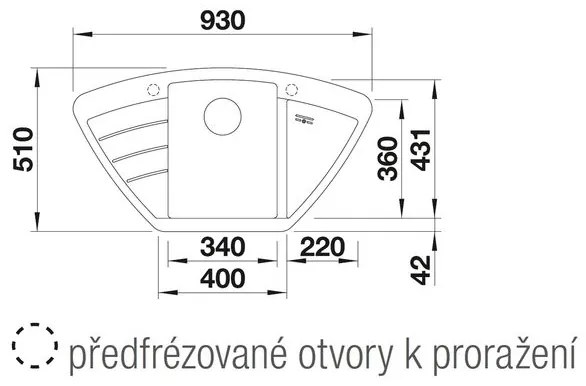 Blanco Zia 9 E Granitový dřez rohový s vaničkou a s odkapem vlevo, 93x51cm, bílá, 514758