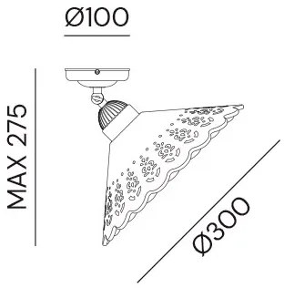 Il Fanale 065.02.OC Fior di Pizzo, stropní svítidlo v rustikálním stylu z antické mosazi a keramiky, 1x15W LED E27, prům.30cm