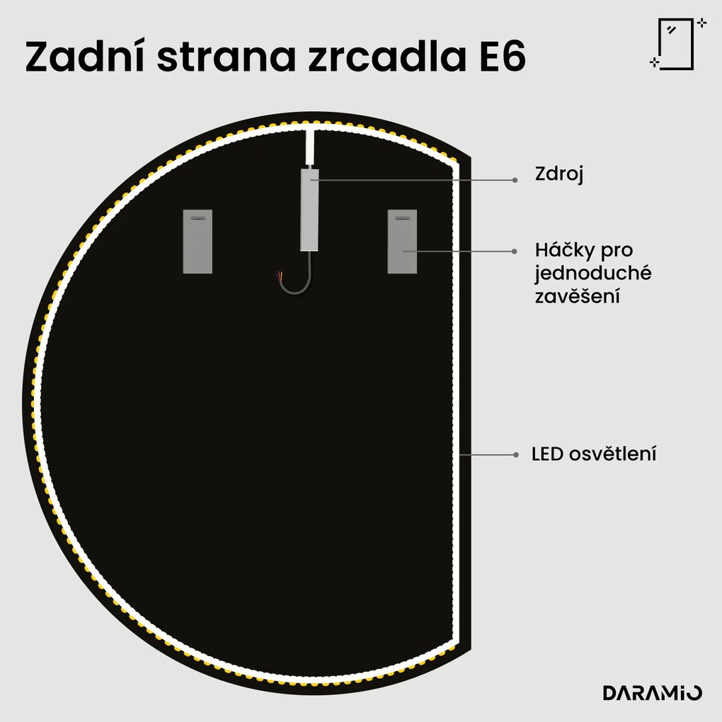 Půlkruhové zrcadlo do koupelny s LED osvětlením E6