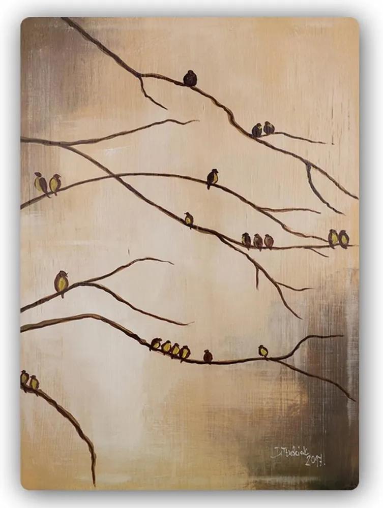 CARO Kovový obraz - Birds On The Branches 40x60 cm