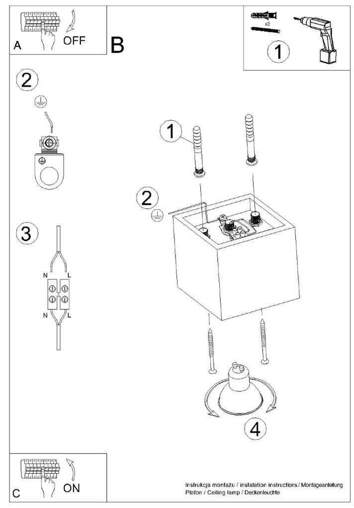 Stropní svítidlo Quad, 1x černé kovové stínítko