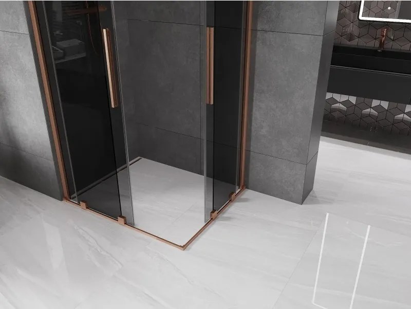 Mexen Velar Duo, sprchový kout s posuvnými dveřmi 90 x 80 cm, 8mm šedé sklo, měděná matná, 871-090-080-42-65