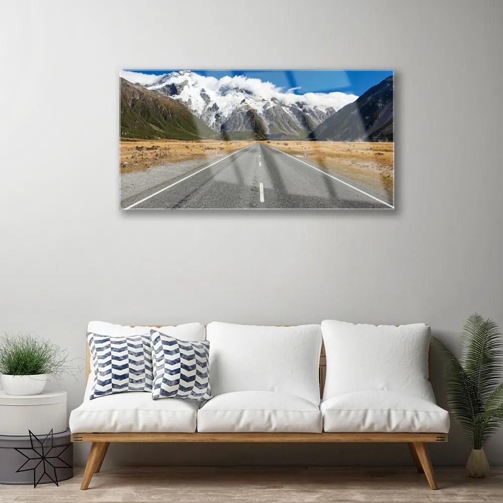 Obraz na skle Cesta Hory Sníh Krajina 100x50 cm