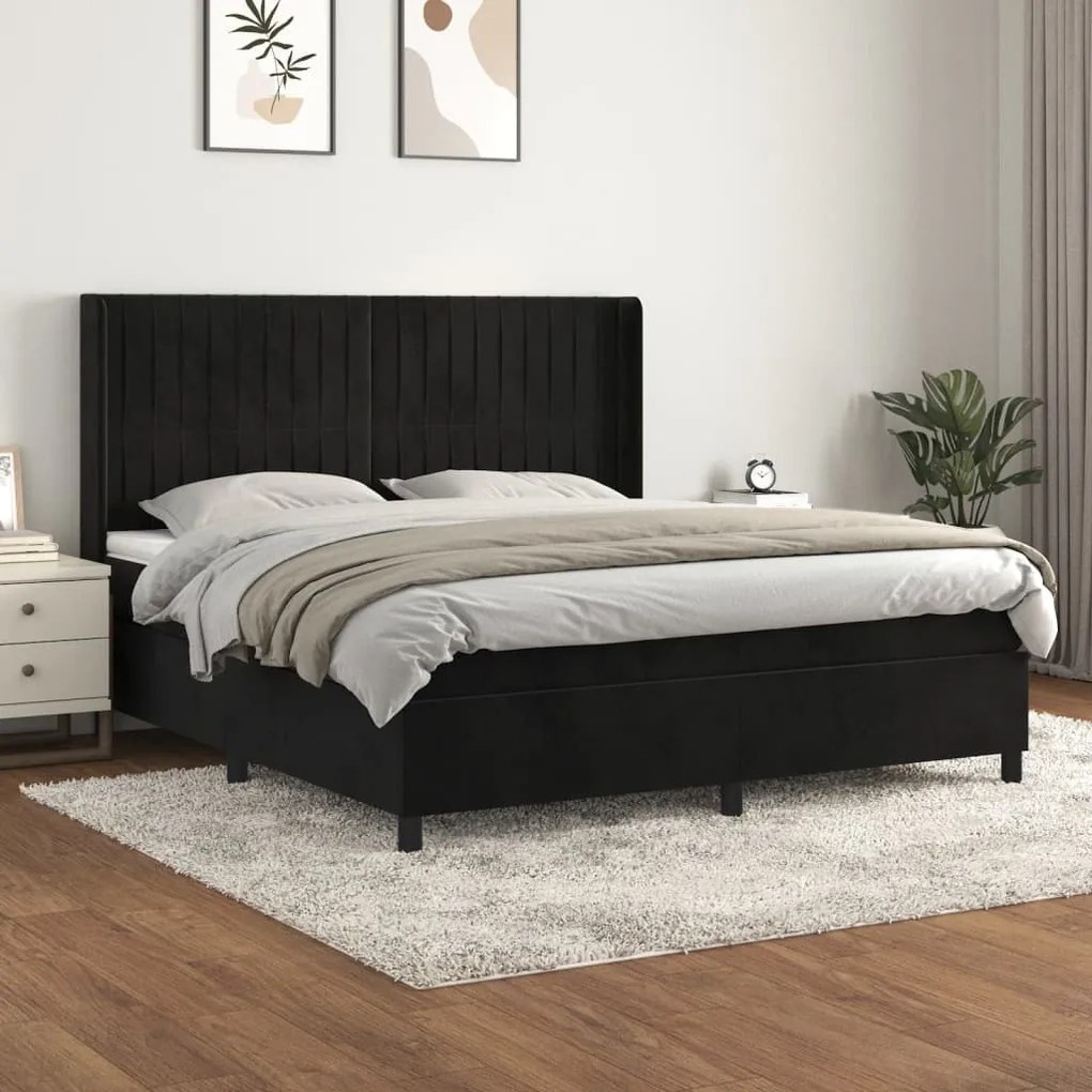 Box spring postel s matrací černá 160x200 cm samet 3132809
