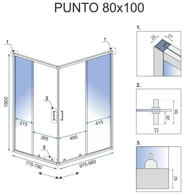 Obdélníkový sprchový kout REA PUNTO 80x100 cm, chrom se sprchovou vaničkou Savoy bílá