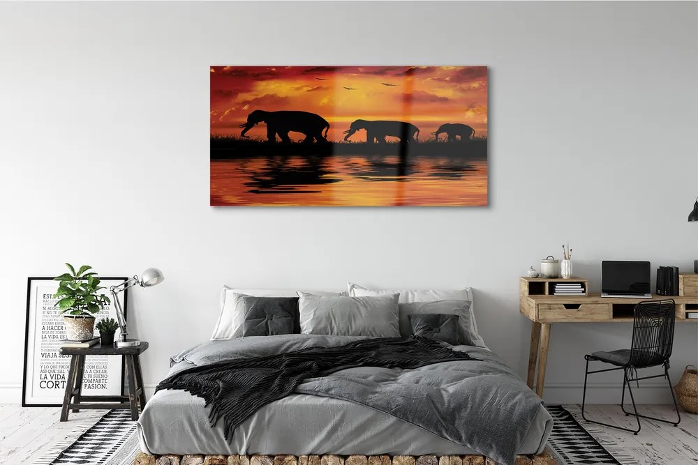 akrylový obraz sloni West Lake 140x70 cm