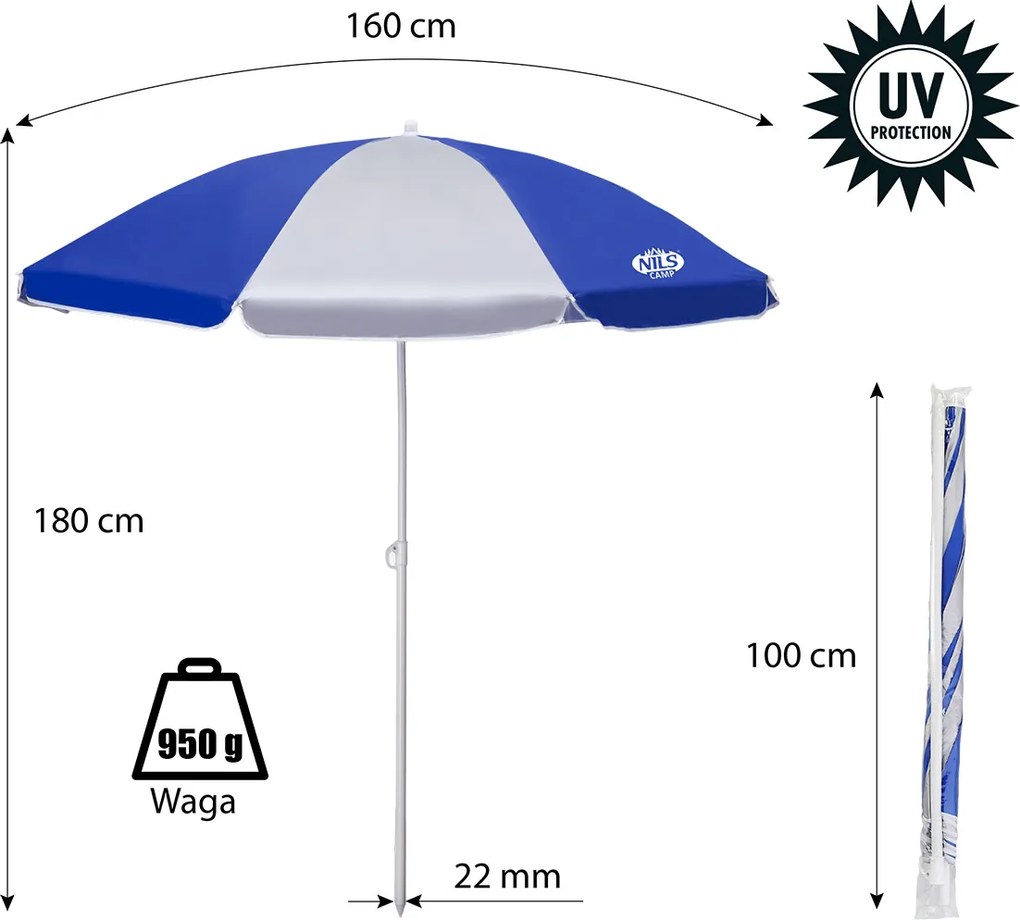 NC7813 TM.MODRÝ SLUNEČNÍK 160 CM NILS CAMP