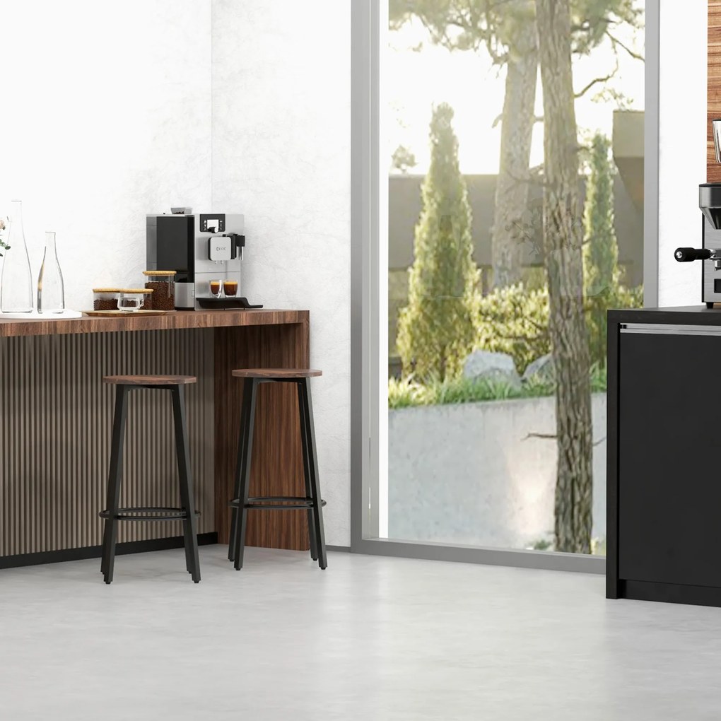 HOMCOM Barová židle sada 2 kuchyňských židlí s podnožkou v industriálním designu, kovový rám, pro jídelnu do 120 kg, 42x42x65 cm, hnědá | Aosom.de