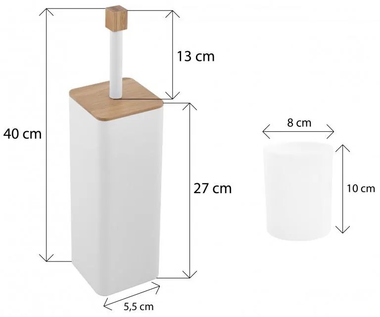 Erga Amba, hranatý toaletní WC kartáč na postavení, bílý matně-přírodní hnědý, ERG-YKA-PD.AMBA-WHT