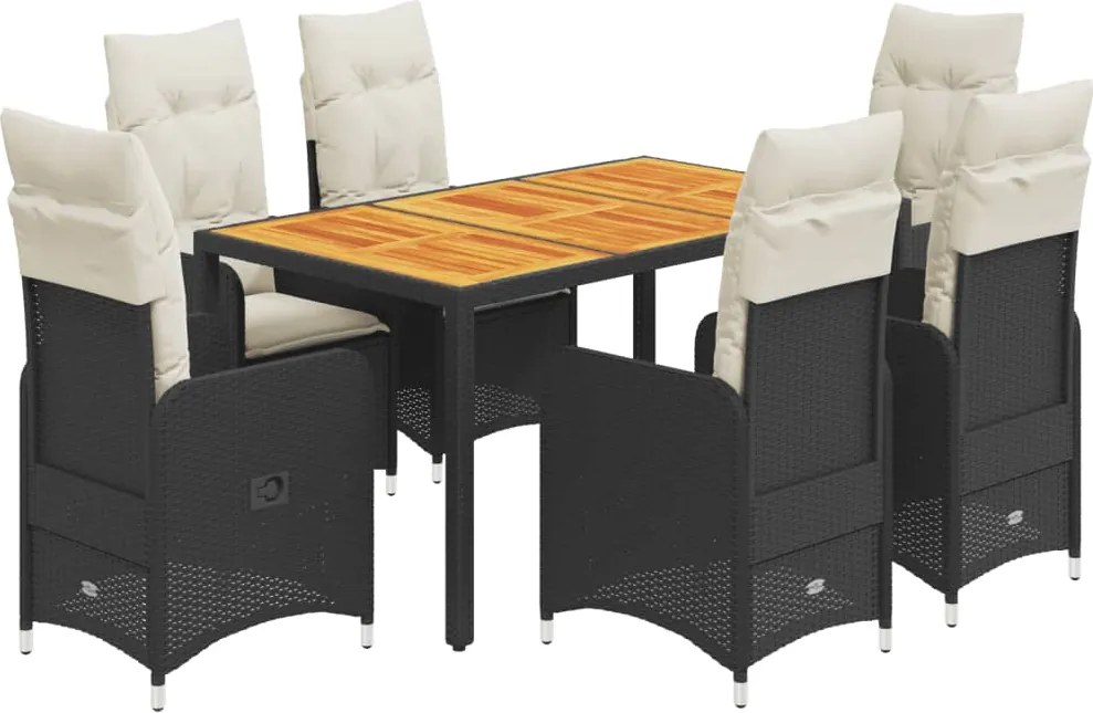 7dílný zahradní bistro set s poduškami černý polyratan 3276979