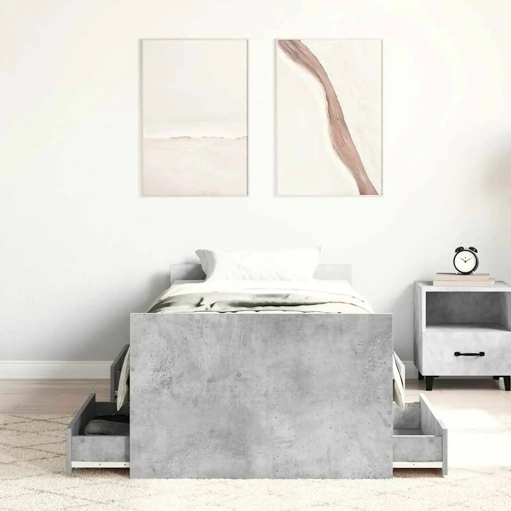 Rám postele s hlavovým a nožním čelem betonově šedý 100x200 cm 3203799