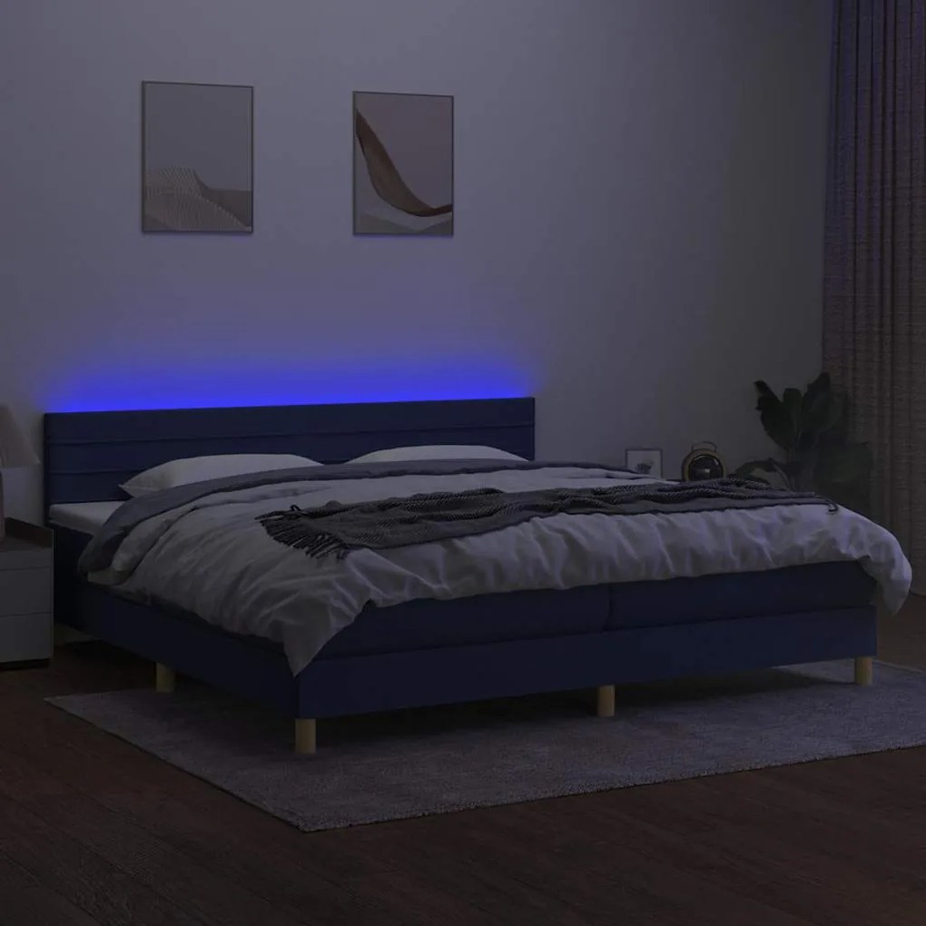 Box spring postel s matrací a LED modrá 200x200 cm textil 3133827