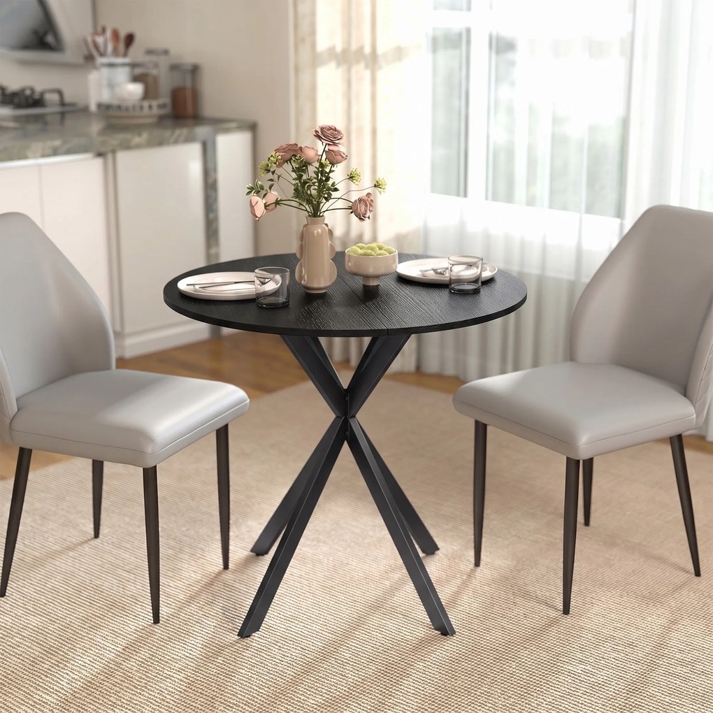 HOMCOM kulatý jídelní stůl 80 cm, industriální s křížovými ocelovými nohami, pro 2 osoby, černý