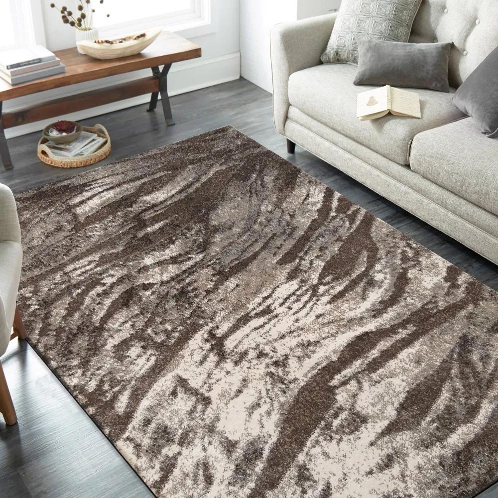 Moderní koberec do obývacího pokoje s vlnitým vzorem hnědé barvy Šířka: 160 cm | Délka: 220 cm