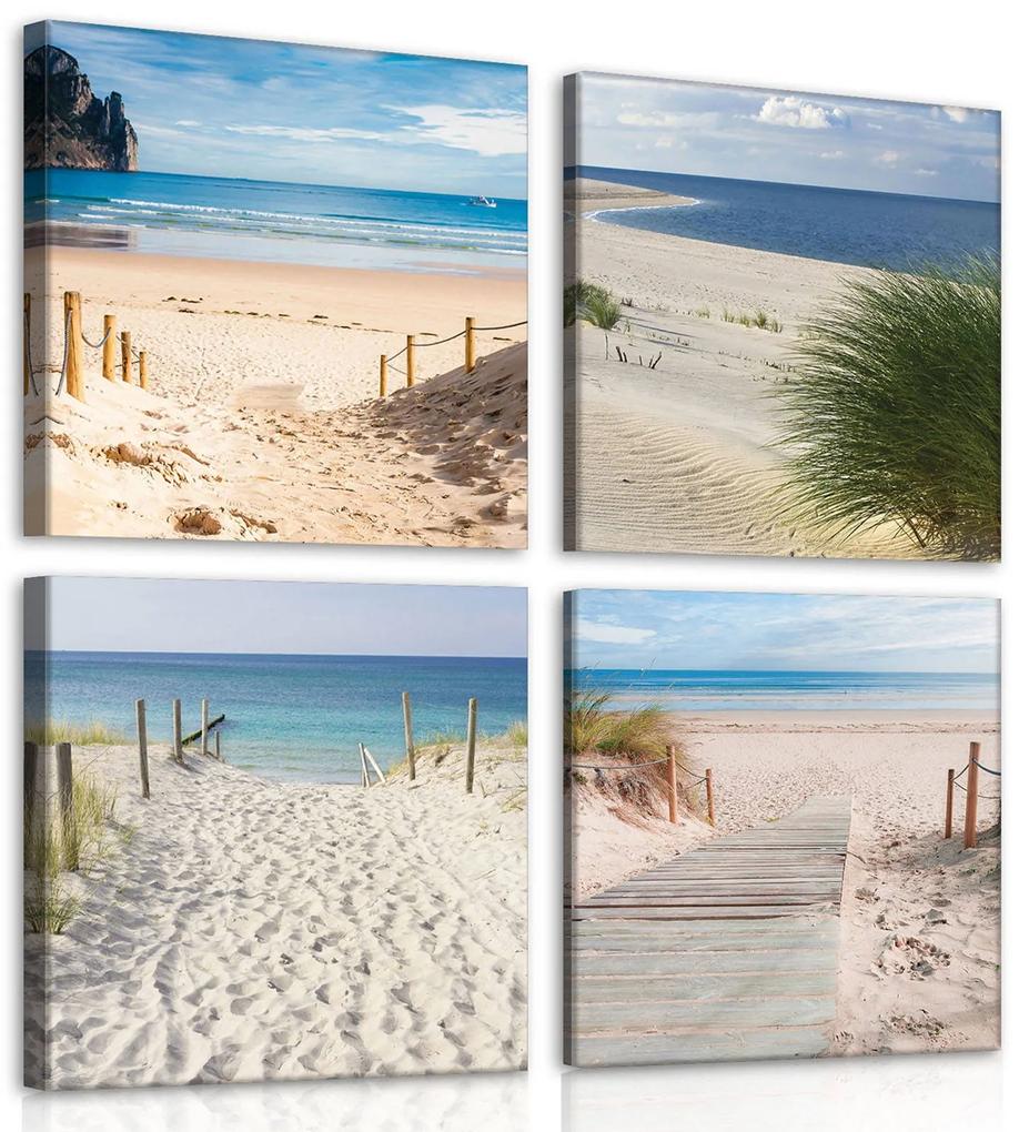 Postershop Obraz na plátně: Cesty na pláži (1) - set 4ks 25x25cm