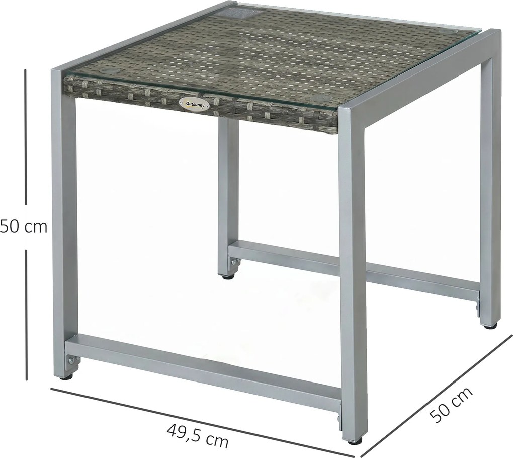 Zahradní stolek Outsunny® s tvrzeným sklem, polyratanem a hliníkem, odolný proti povětrnostním vlivům a moderní pro zahradu, balkon, terasu | Aosom.de