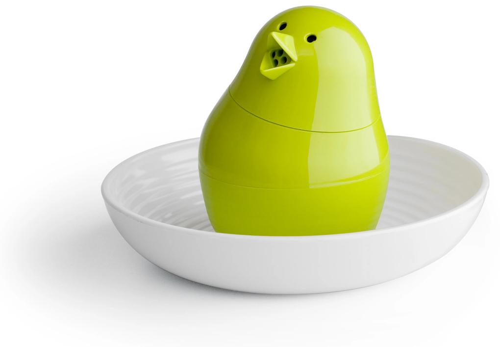 Slánka s miskou na vajíčko QUALY Jib-Jib Shaker, bílá-zelená