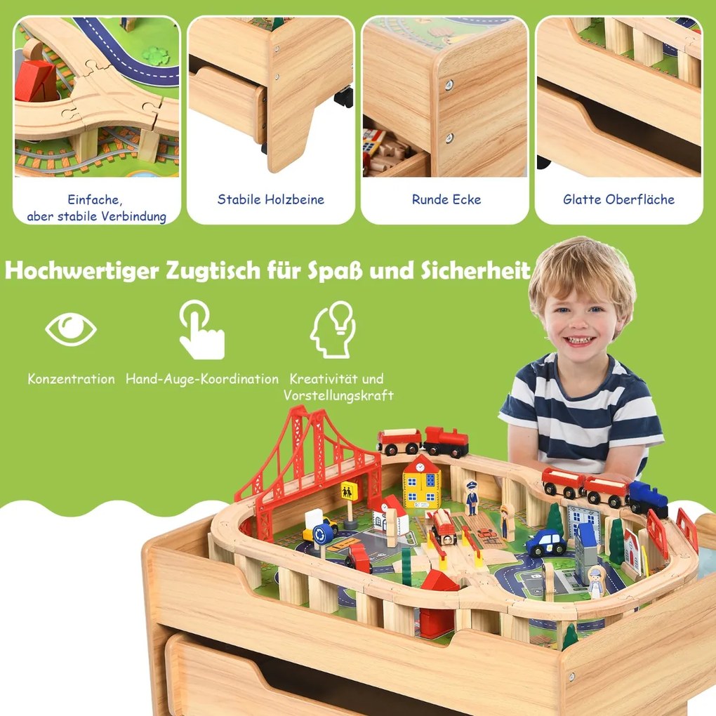 Costway Dřevěný dětský železniční vláček Dřevěný vláček Set Activity Table