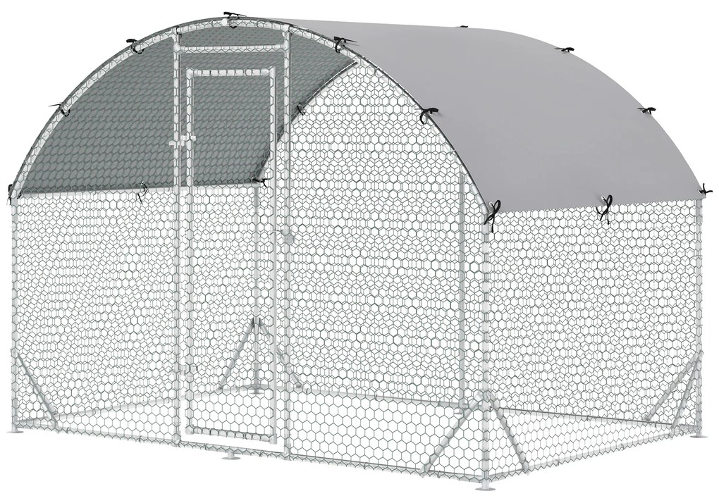 PawHut kurník pro volný chov kuřat z oceli, 280 x 190 x 197 cm, klec pro kuřata s krytem odolným proti UV záření, dvířka, výběh pro 4-6 kuřat, malá z…
