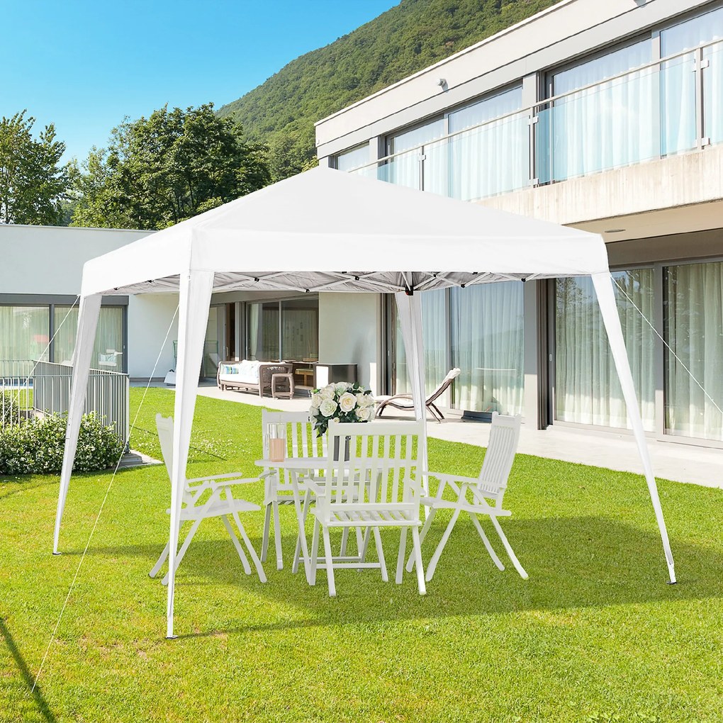 Skládací altán Outsunny 2,4x2,4 m s UV ochranou, skládací a přenosný, včetně tašky na přenášení na zahradu a balkon, bílá ocel
