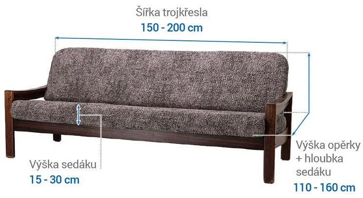 Bielastické potahy MARMO hnědé trojkřeslo s dřevěnými rukojeťmi (š. 150 - 200 cm)