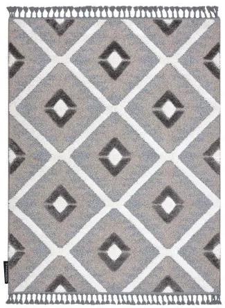 koberec MAROC P651, šedo bílá střapce, vzor diamanty, Berber, Mar velikost 200x290 cm | krásné koberce cz